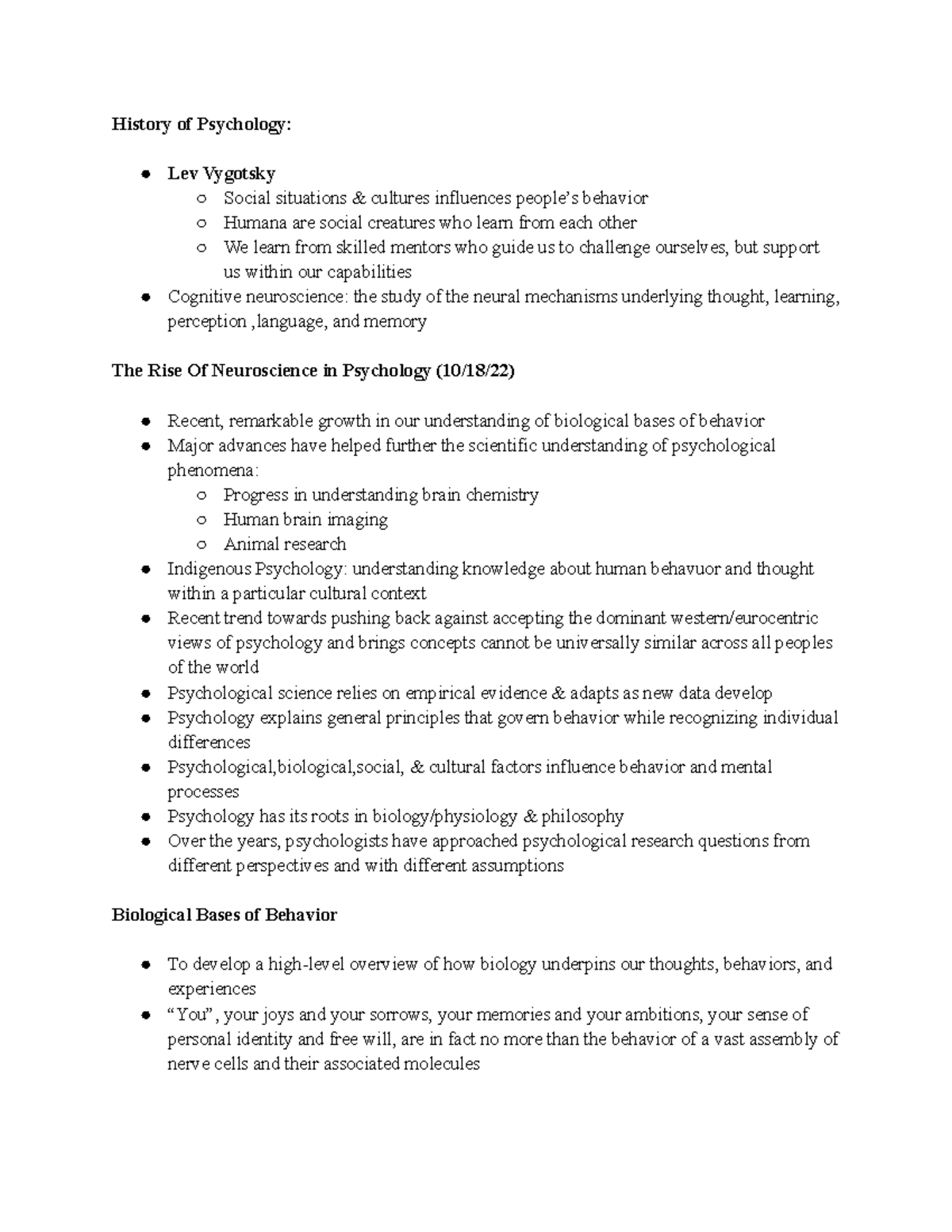 Psyhcology pt 2 - different introductory psychology notes - History of ...