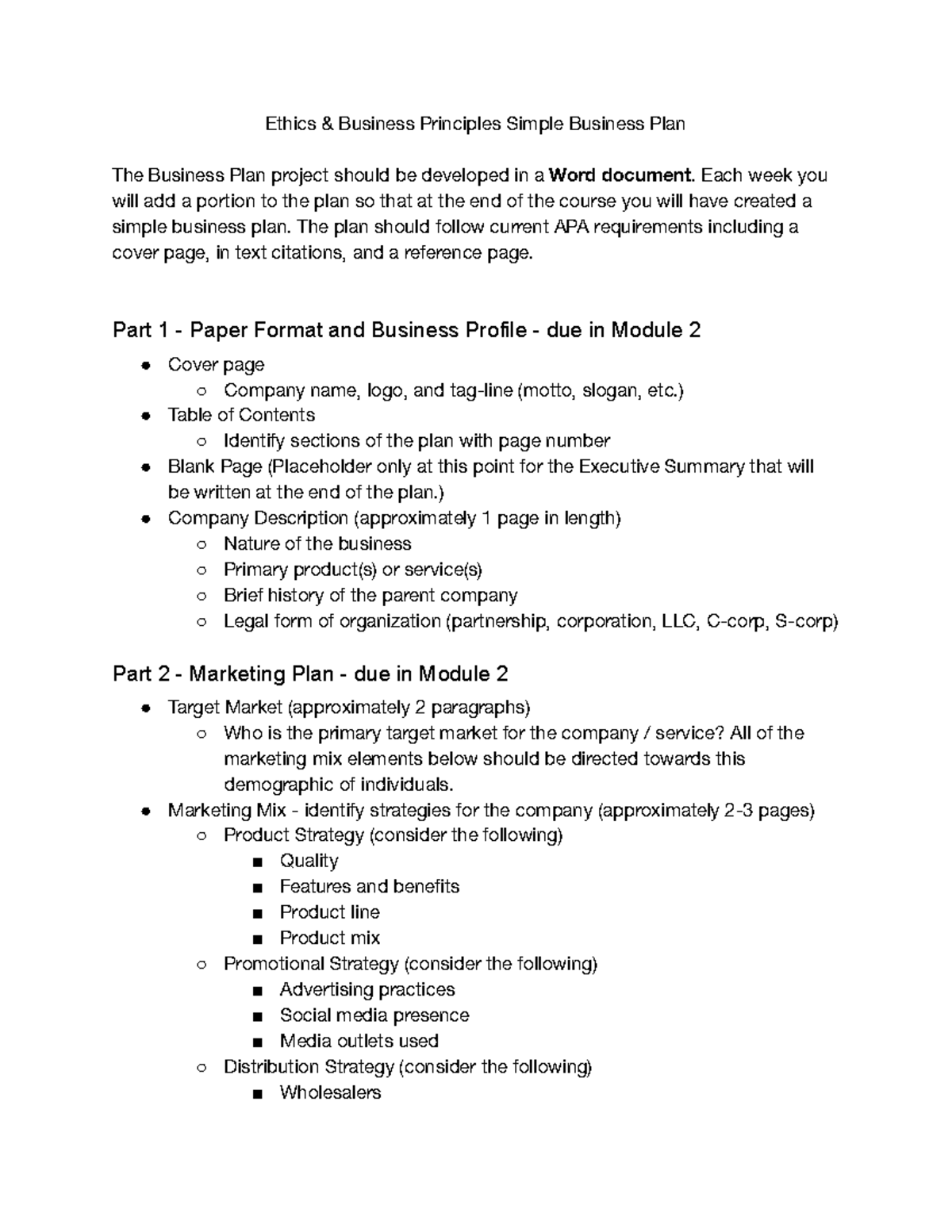 EBP Business Plan Components - PS - Ethics & Business Principles Simple ...