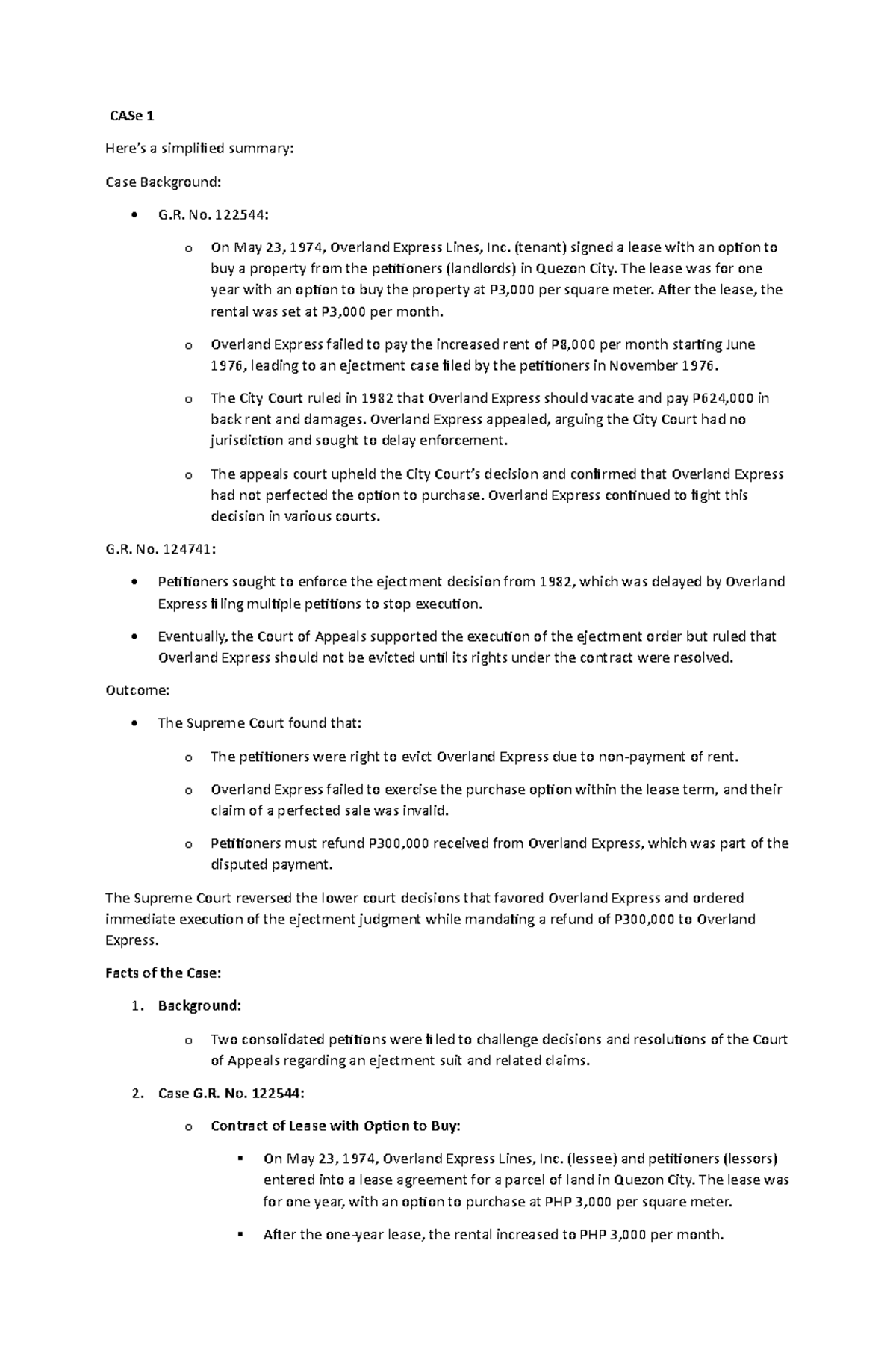 Business in law combination- Cases summary - CASe 1 Here’s a simplified ...