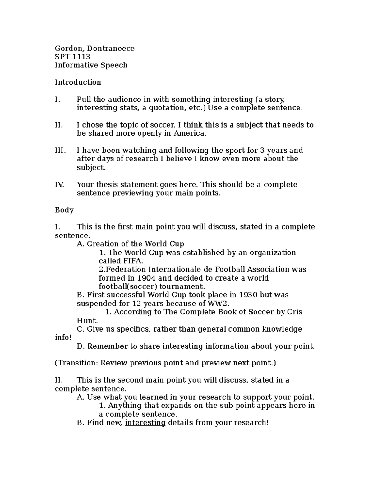 Basic Outline Sample Informative dg - Gordon, Dontraneece SPT 1113 ...