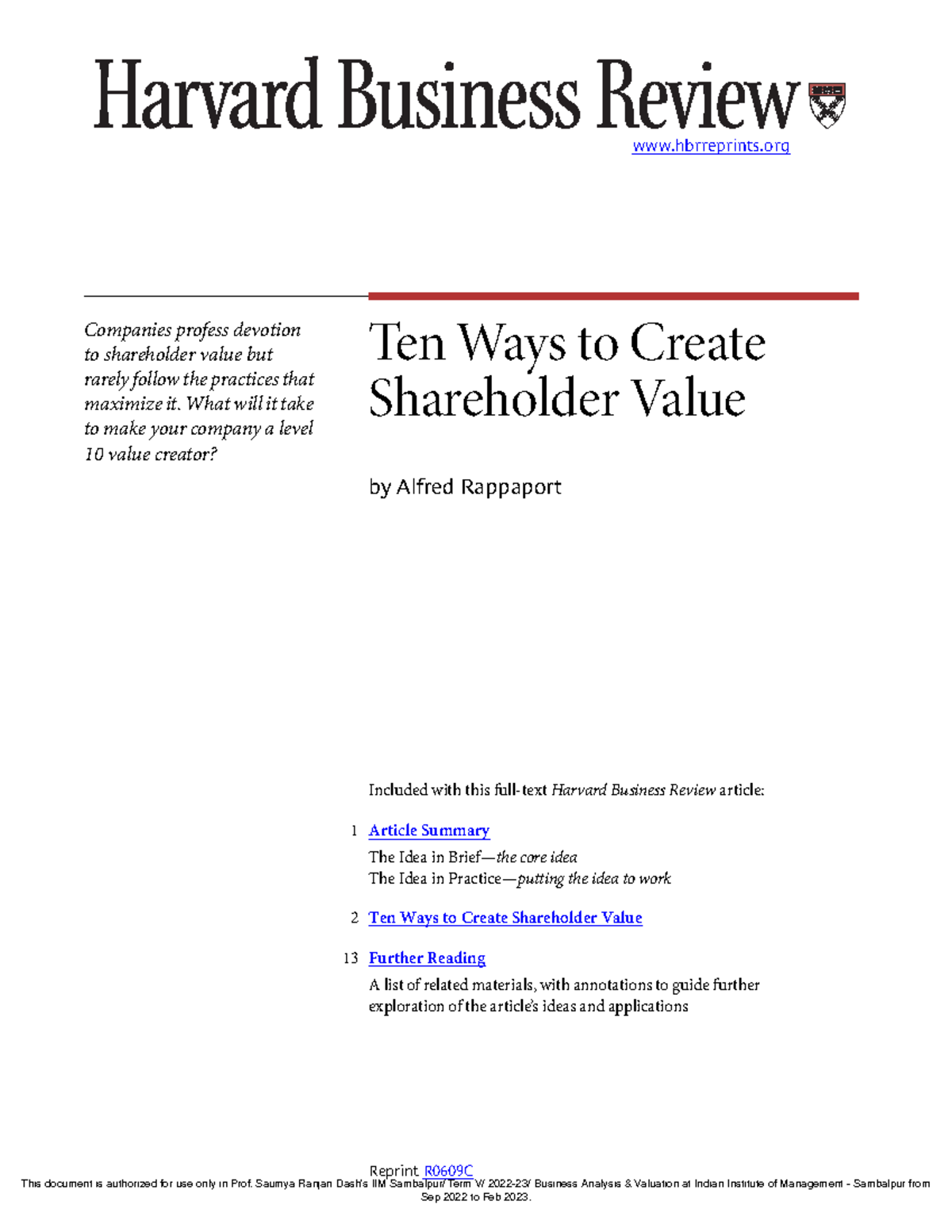 22. ( Session 16-17.2) R0609C-PDF-ENG - ####### hbrreprints Ten Ways to ...