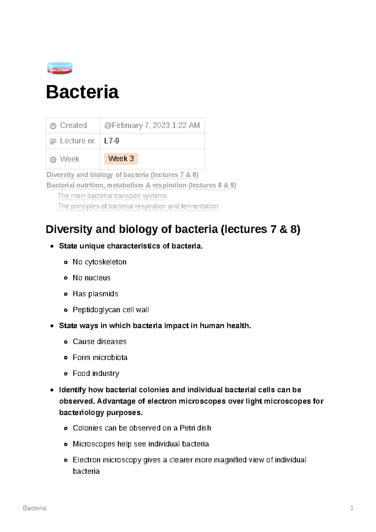 Bacteria - Bacteria Created Lecture nr. L7- Week Week 3 Diversity and ...