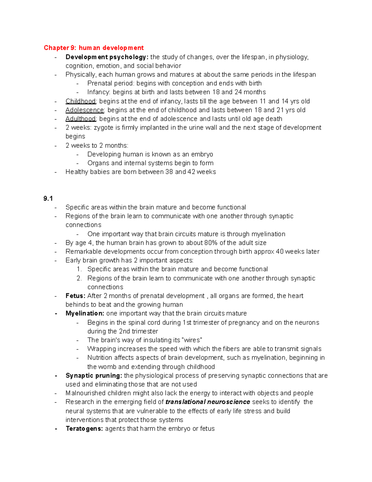 Chapter PSYC 9 and 13 - Chapter 9: human development - Development psychology: the study of ...