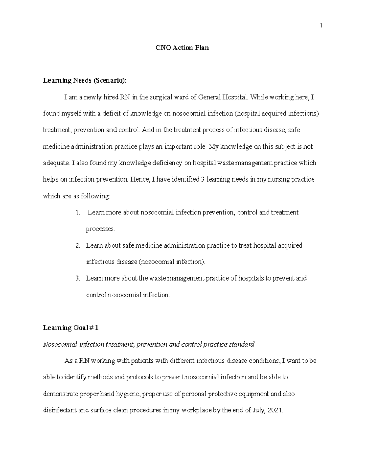 Ni O Student Action Plan #1 - CNO Action Plan Learning Needs (Scenario ...