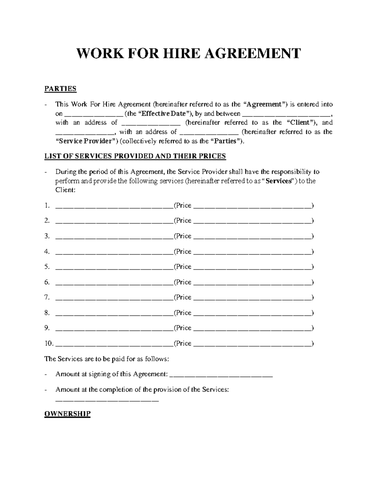 Work For Hire Agreement Template Signaturely - WORK FOR HIRE AGREEMENT ...