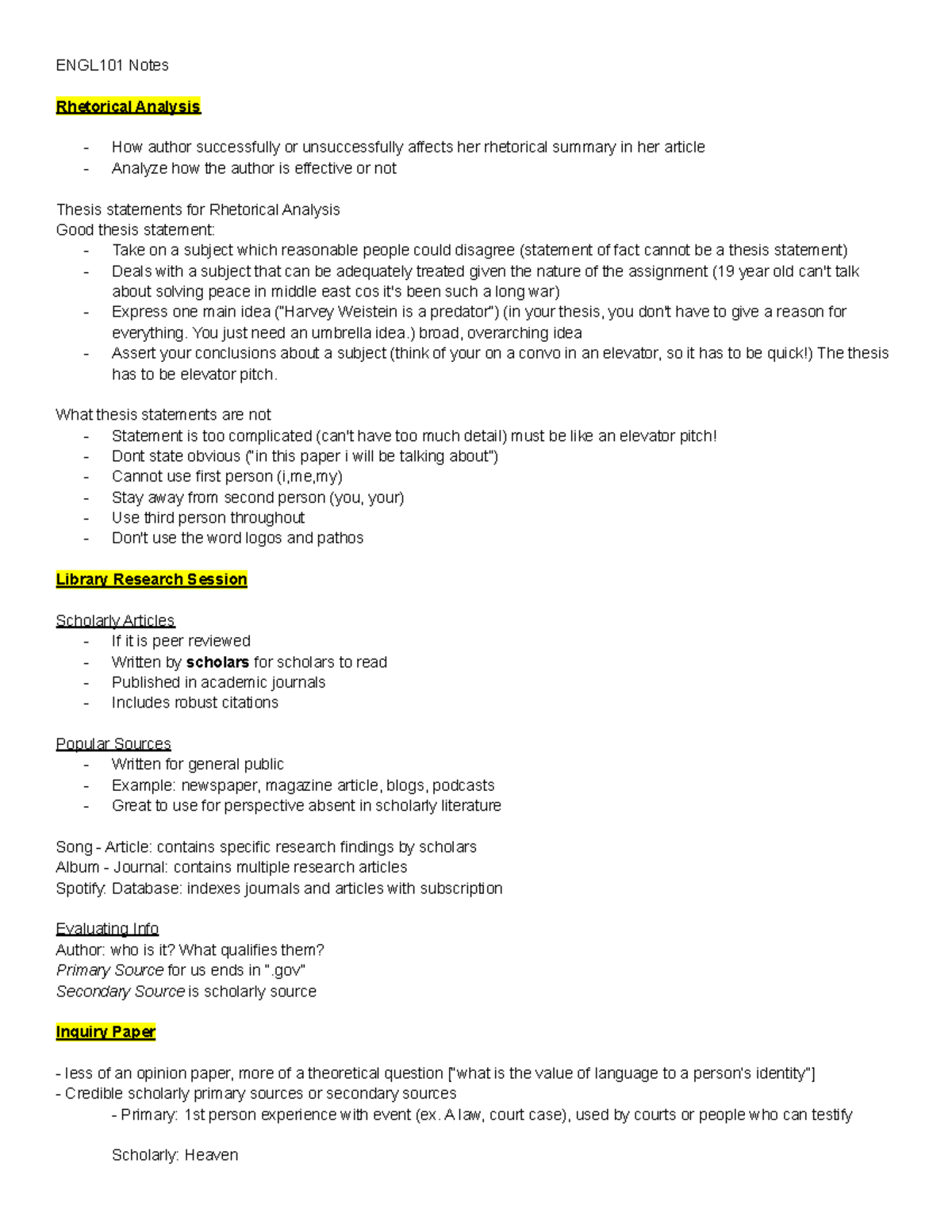 Intro to english writing - ENGL101 Notes Rhetorical Analysis How author ...