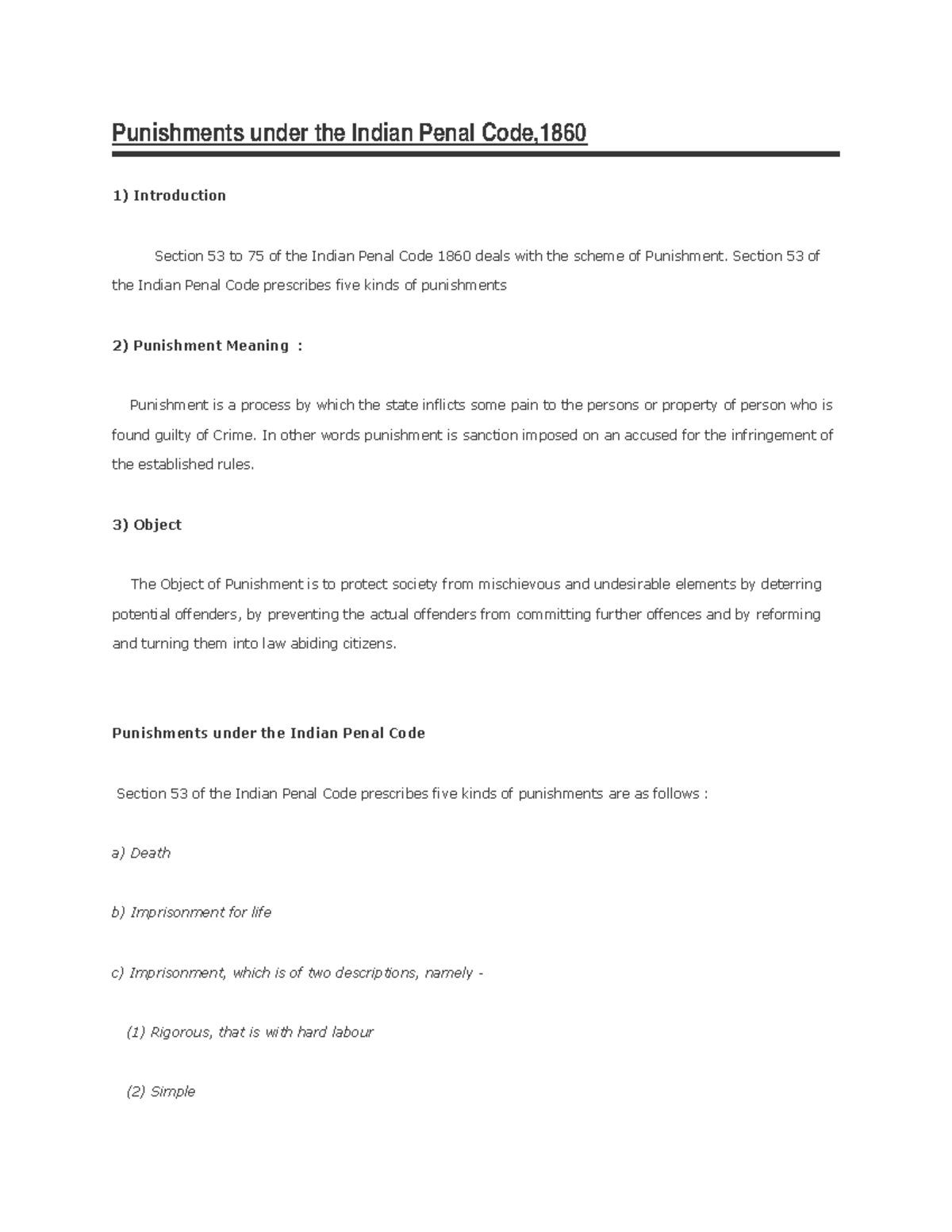 Document Punishments Under The Indian Penal Code 1 Introduction