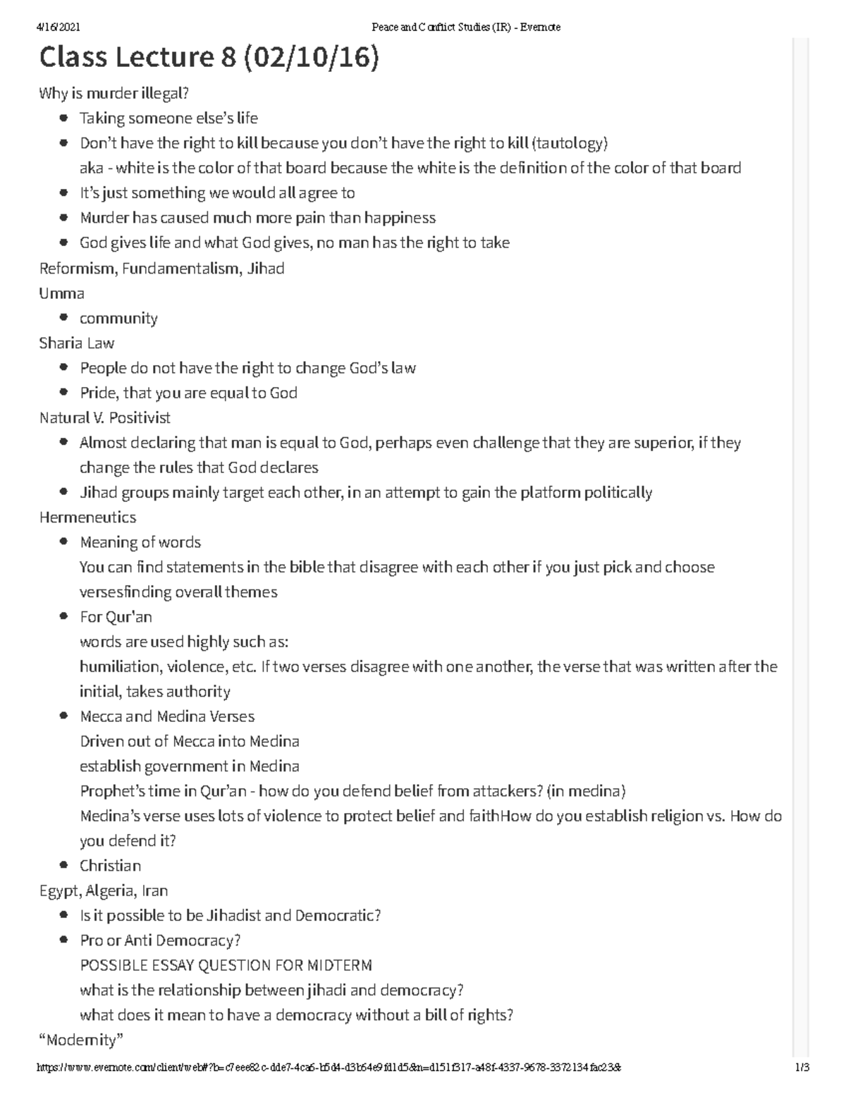 8 - Peace and Conflict Notes - 4/16/2021 Peace and Conflict Studies (IR ...