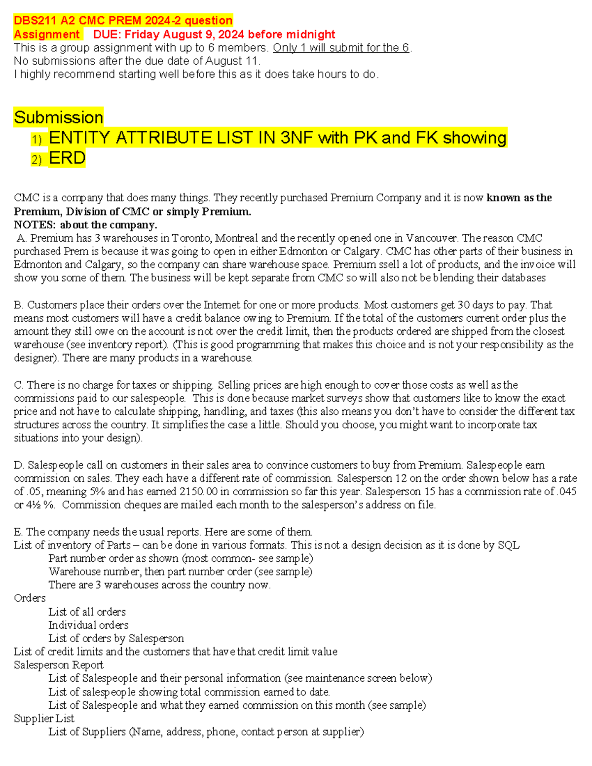 DBS 211 A2 CMC PREM 2024-2 question - DBS211 A2 CMC PREM 2024-2 question Assignment DUE: Friday ...