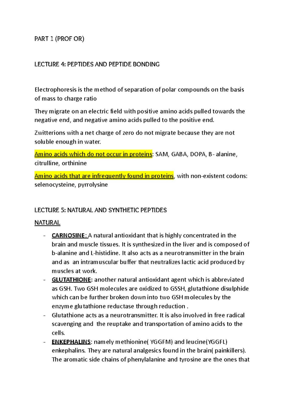 PART 1 bcm 251 - Summary Introduction to proteins and enzymes - PART 1 ...