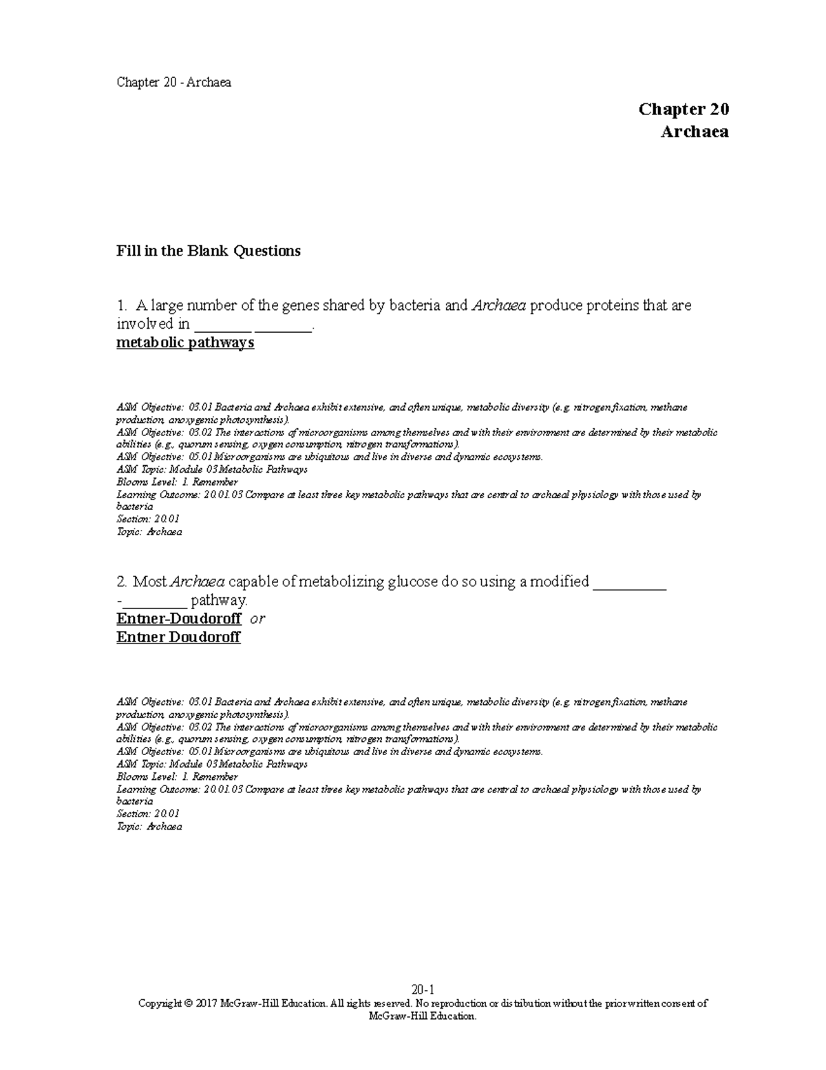 Chap020 - Prescotts 10th Ed. - Chapter 20 Archaea Fill in the Blank ...