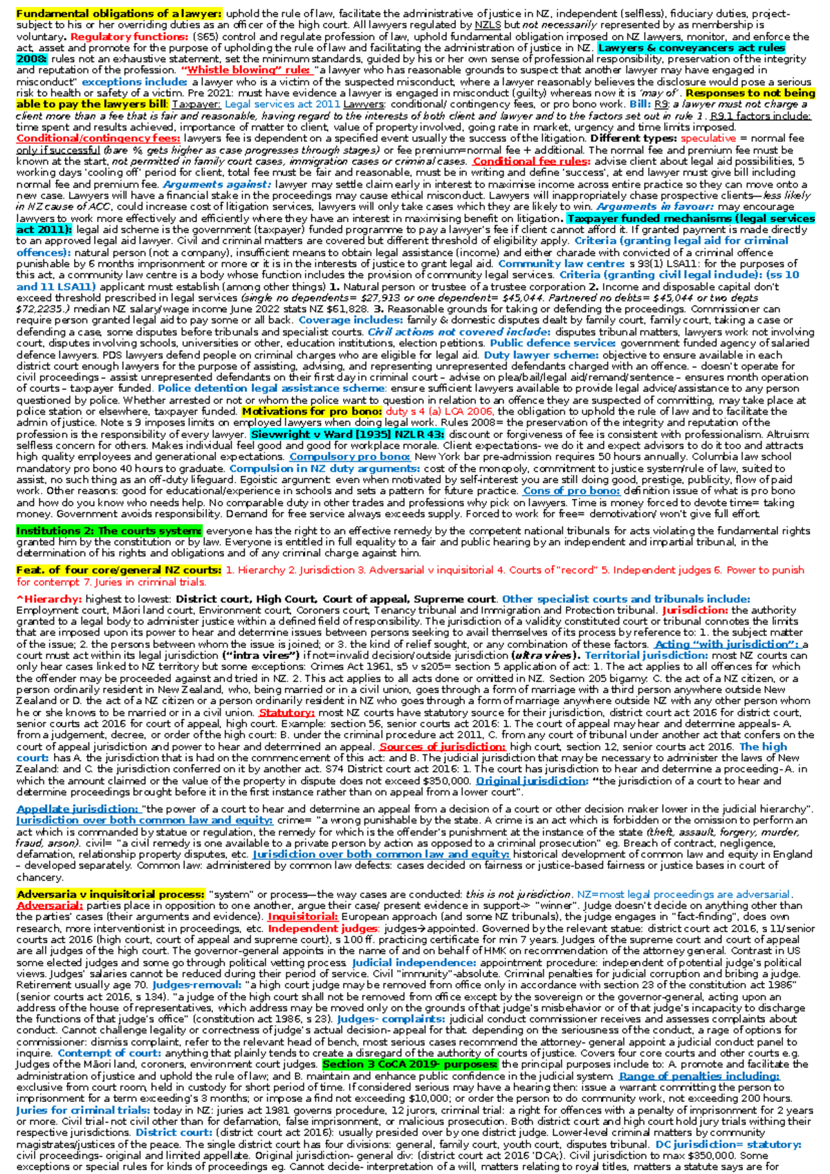 Test One Cheat sheet - Fundamental obligations of a lawyer: uphold the ...