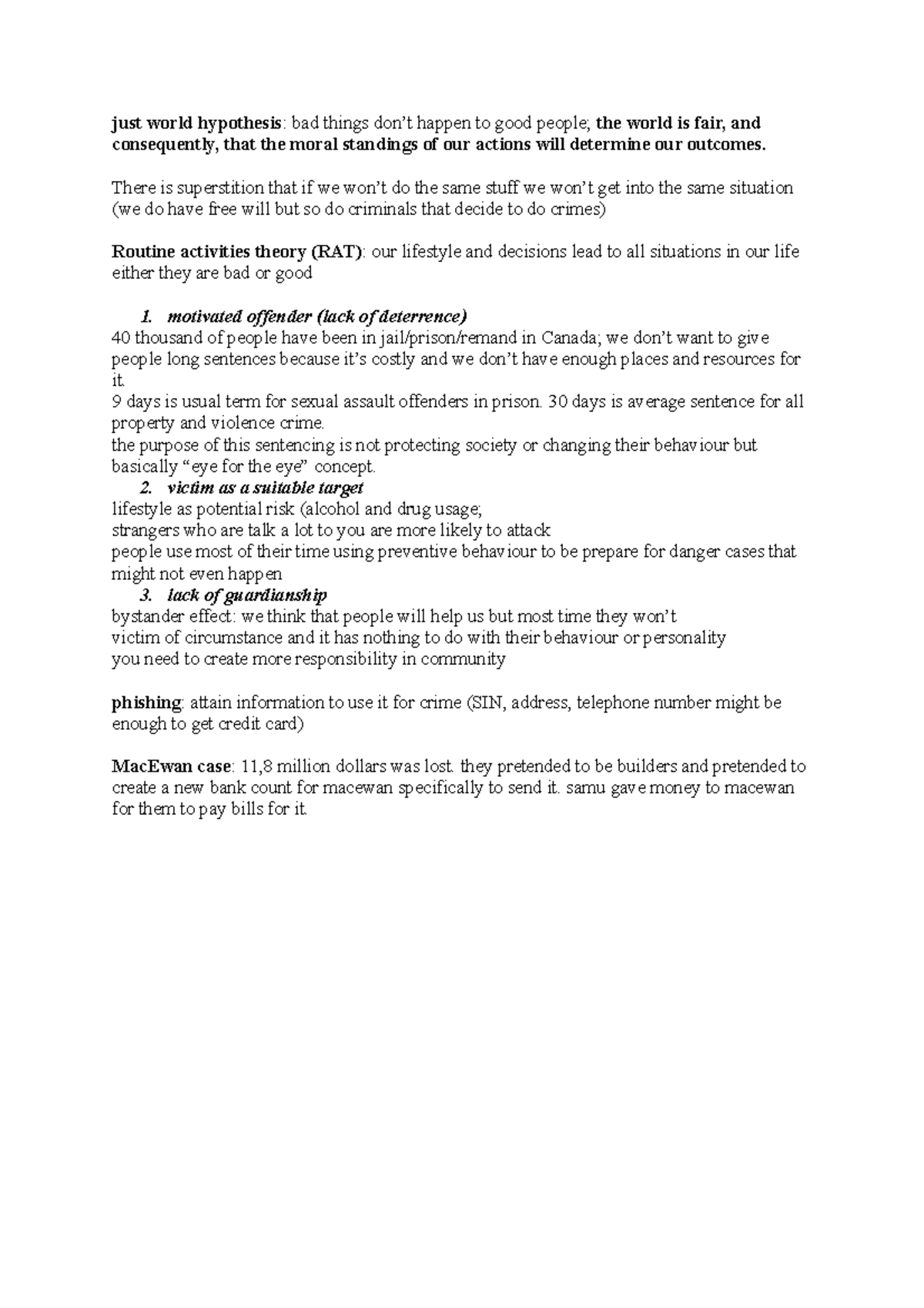 Victim lect 14 - Taught by M.C. - just world hypothesis: bad things don ...