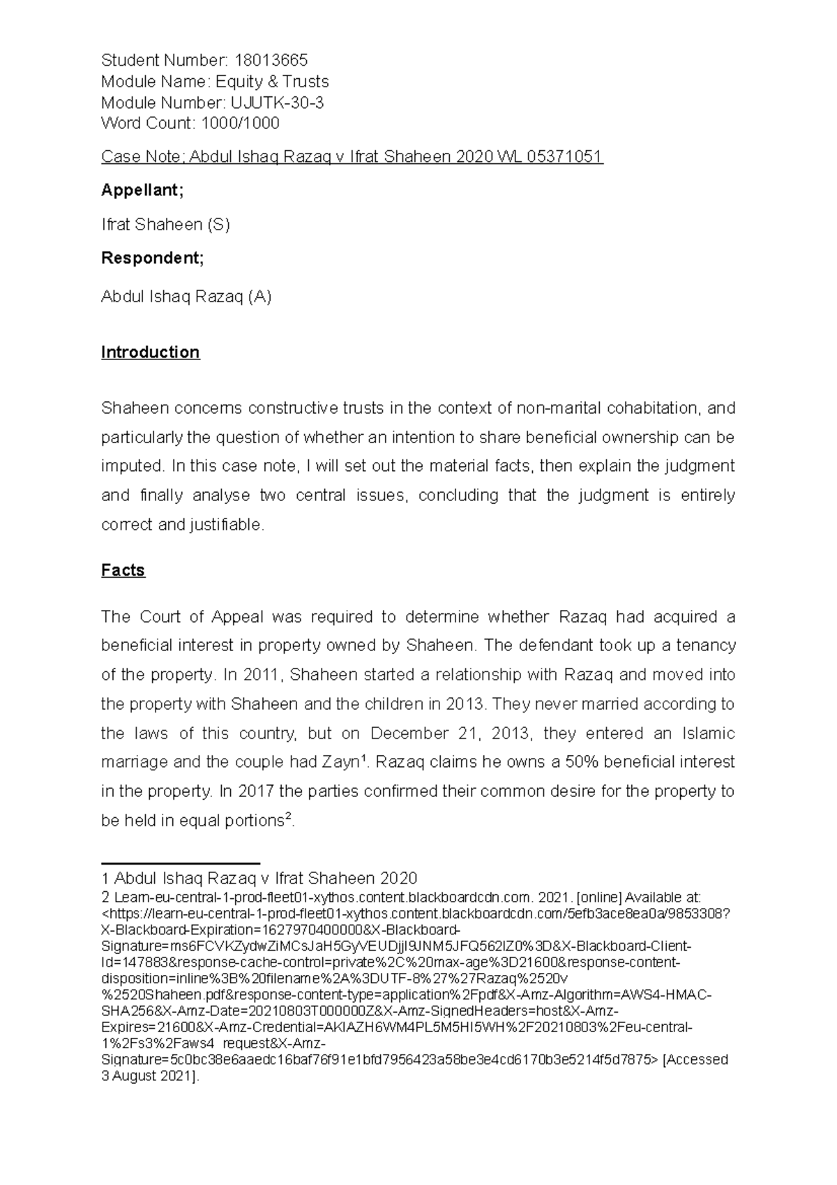 Case Note new submission part 2 - Module Name: Equity & Trusts Module ...