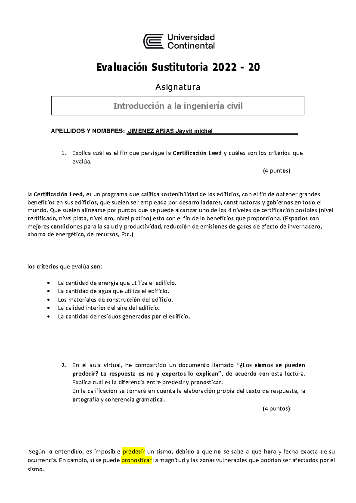 Evaluación Sustitutoría - Evaluación Sustitutoria 2022 - 20 Asignatura APELLIDOS Y NOMBRES ...