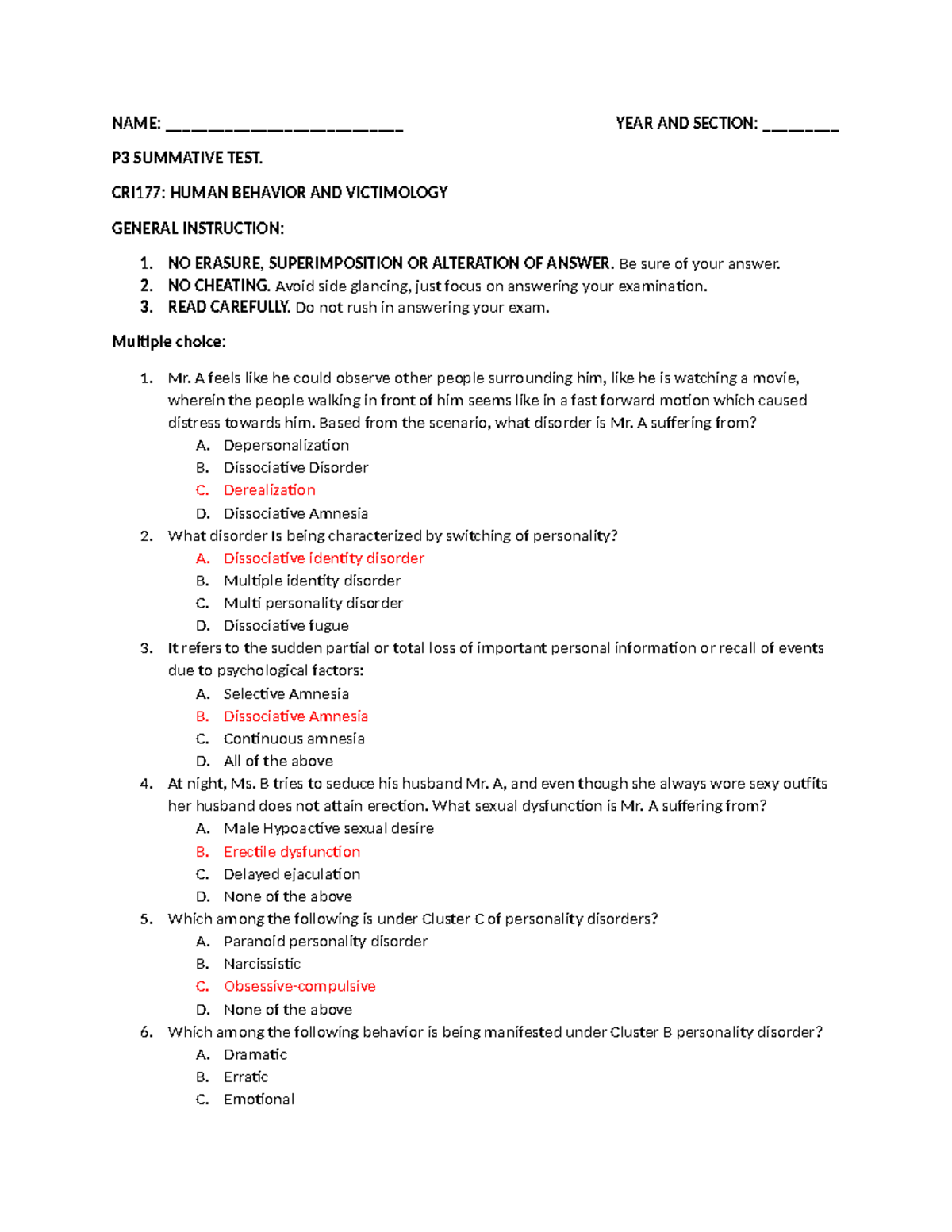 P3-177 - multiple choice - NAME: ____________________________ YEAR AND ...