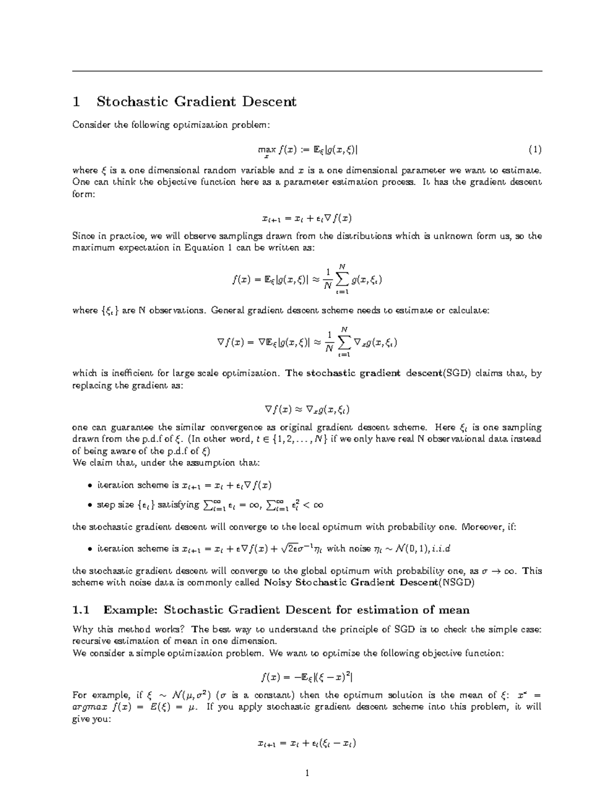 422186239 Lecture Note SGD - 1 Stochastic Gradient Descent Consider the ...