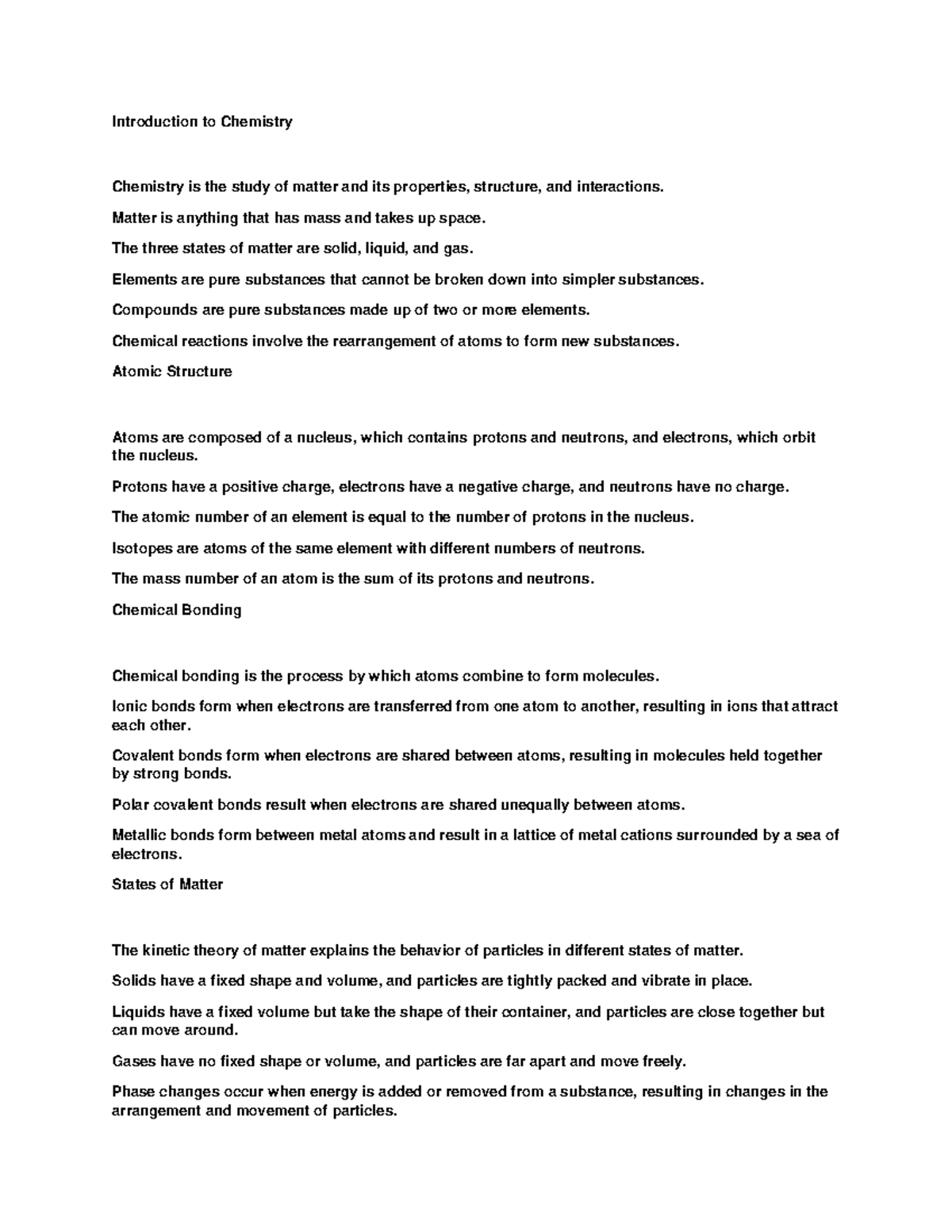 Chemistry - Introduction to Chemistry Chemistry is the study of matter ...
