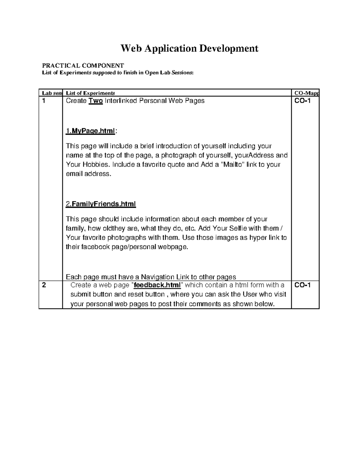 Web Application Development practice lablist - Web Application ...