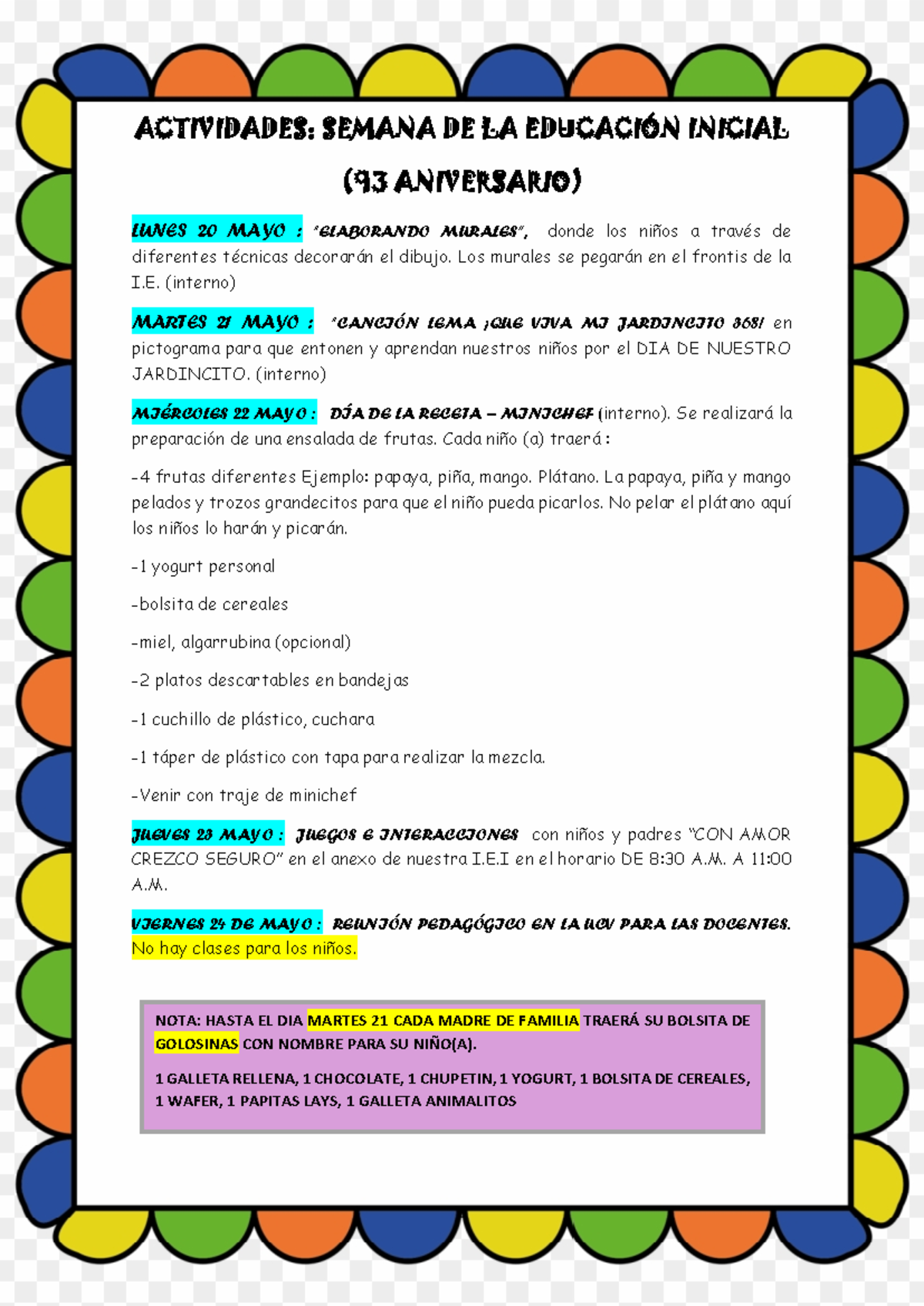 Actividades Semana DE Educación Inicial - ACTIVIDADES: SEMANA DE LA ...