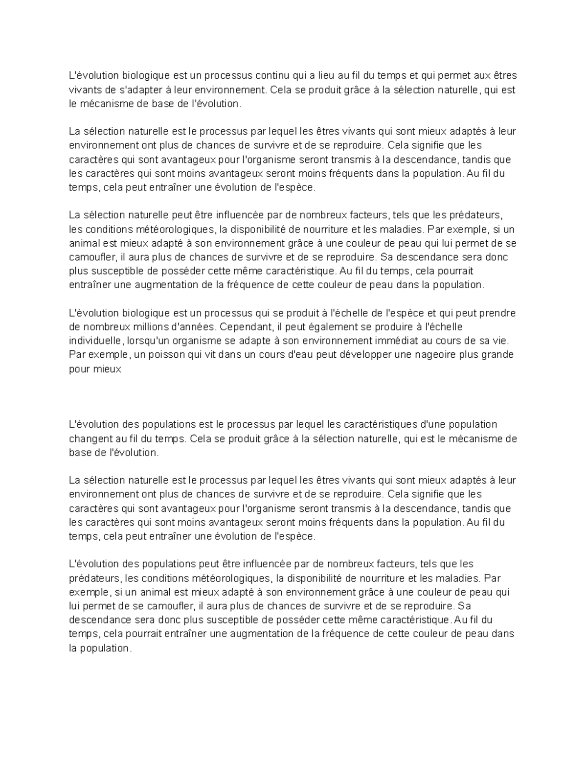 L'evolution note 1 - L'évolution biologique est un processus continu ...