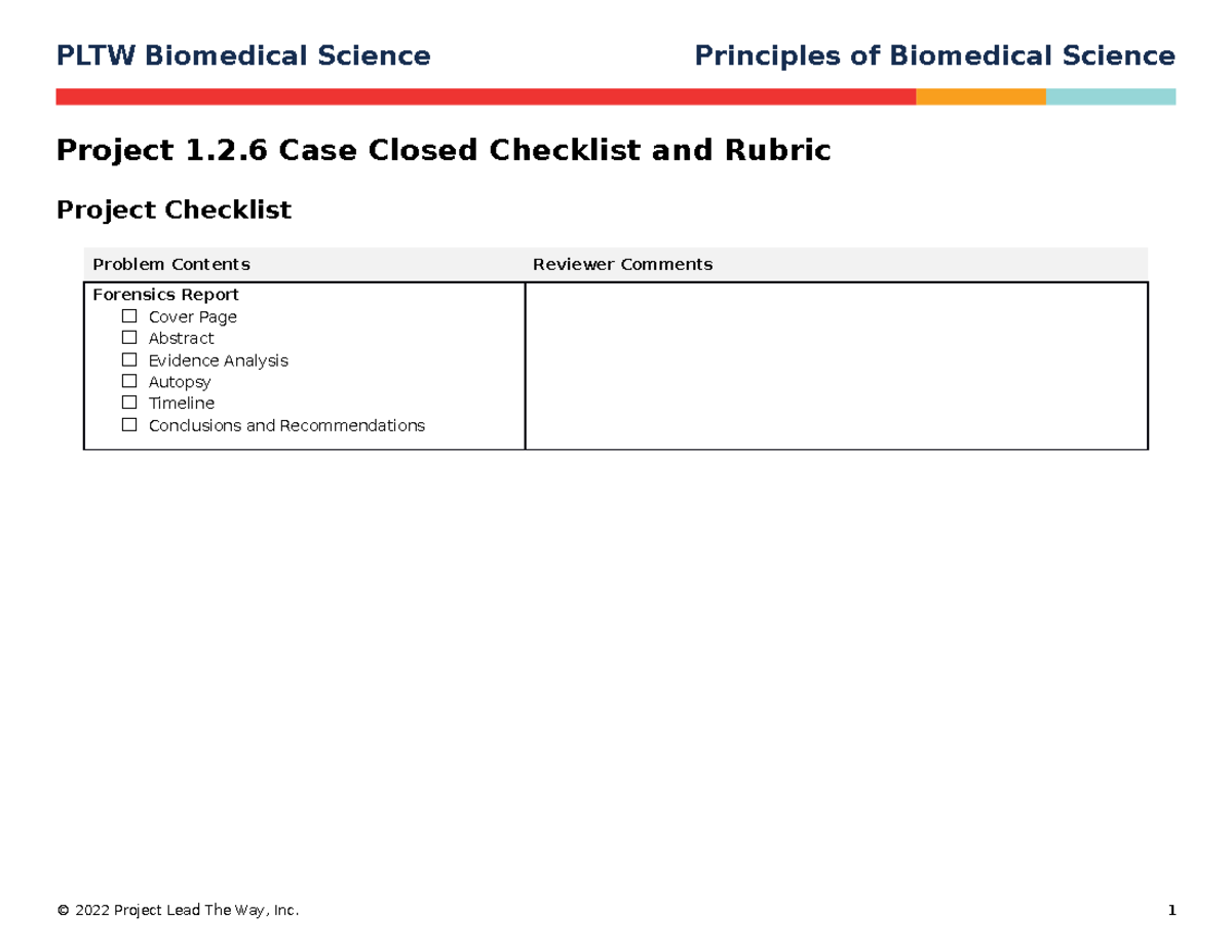 Pbs 126 SV Case Closed Rubric - Project 1.2 Case Closed Checklist and ...