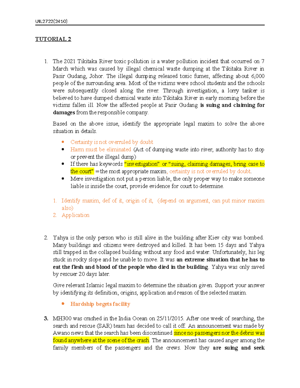 Tutorial 2 - xxx - UIL2722(2410) TUTORIAL 2 1. The 2021 Tikitaka River toxic pollution is a ...