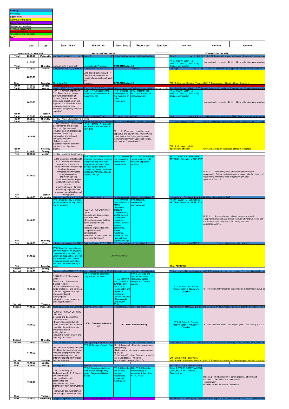 CBME Annual Timetable 2023 24 - Date Day 9am - 10 am 10am-11am 11am-12noon 12noon-1pm 1pm-2pm ...