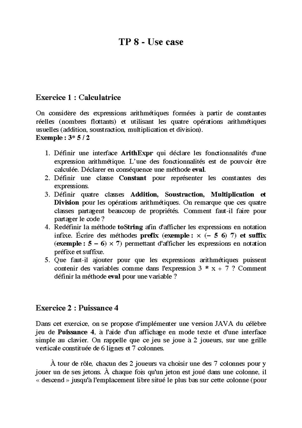 TP8 - use case - TP8-JAVA - TP 8 - Use case Exercice 1 : Calculatrice ...