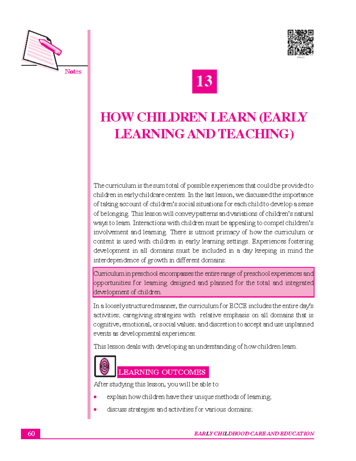 13 How Children Learn - EARLY CHILDHOOD CARE AND EDUCATION 60 Notes 13 ...