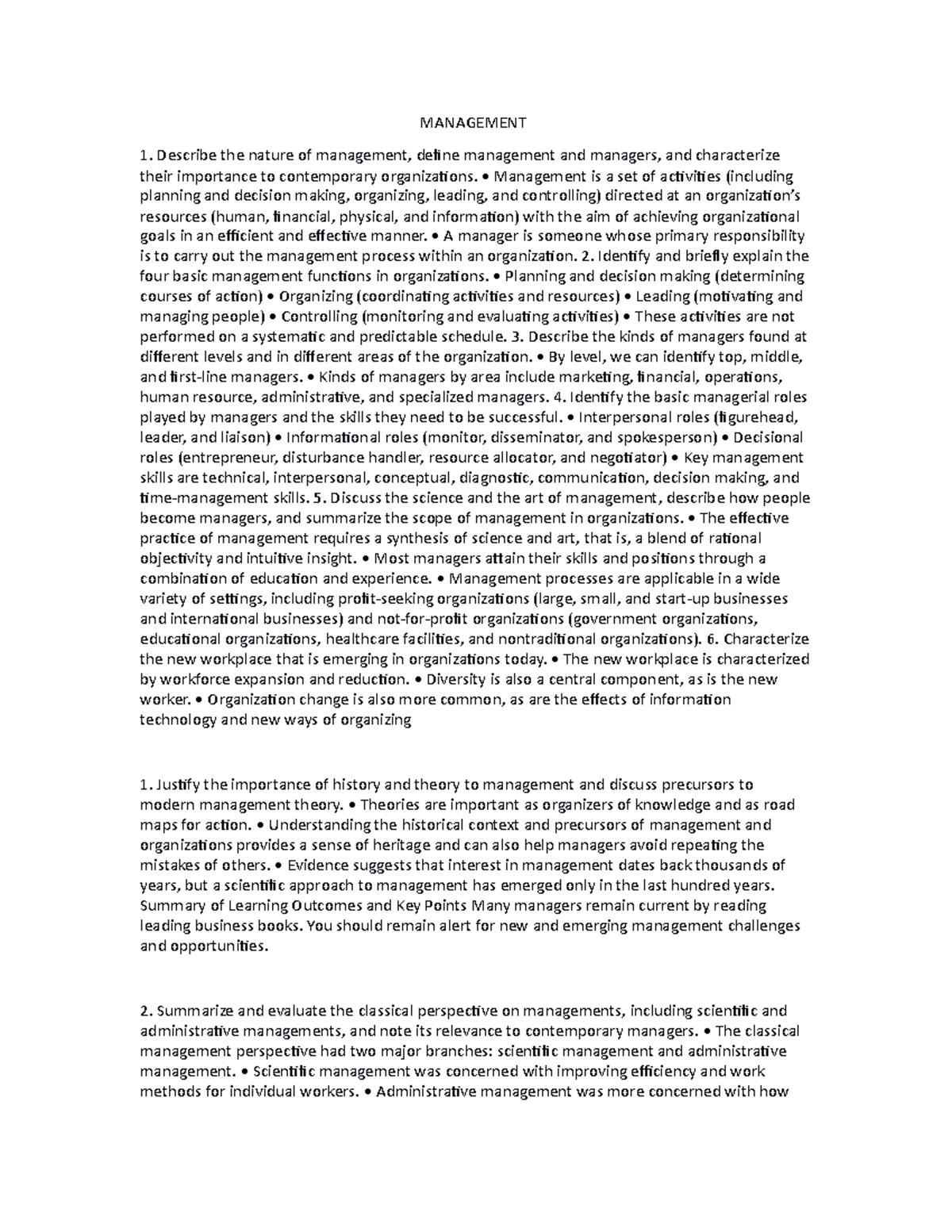 Management - CHAPTER 1#2 - MANAGEMENT Describe the nature of management ...