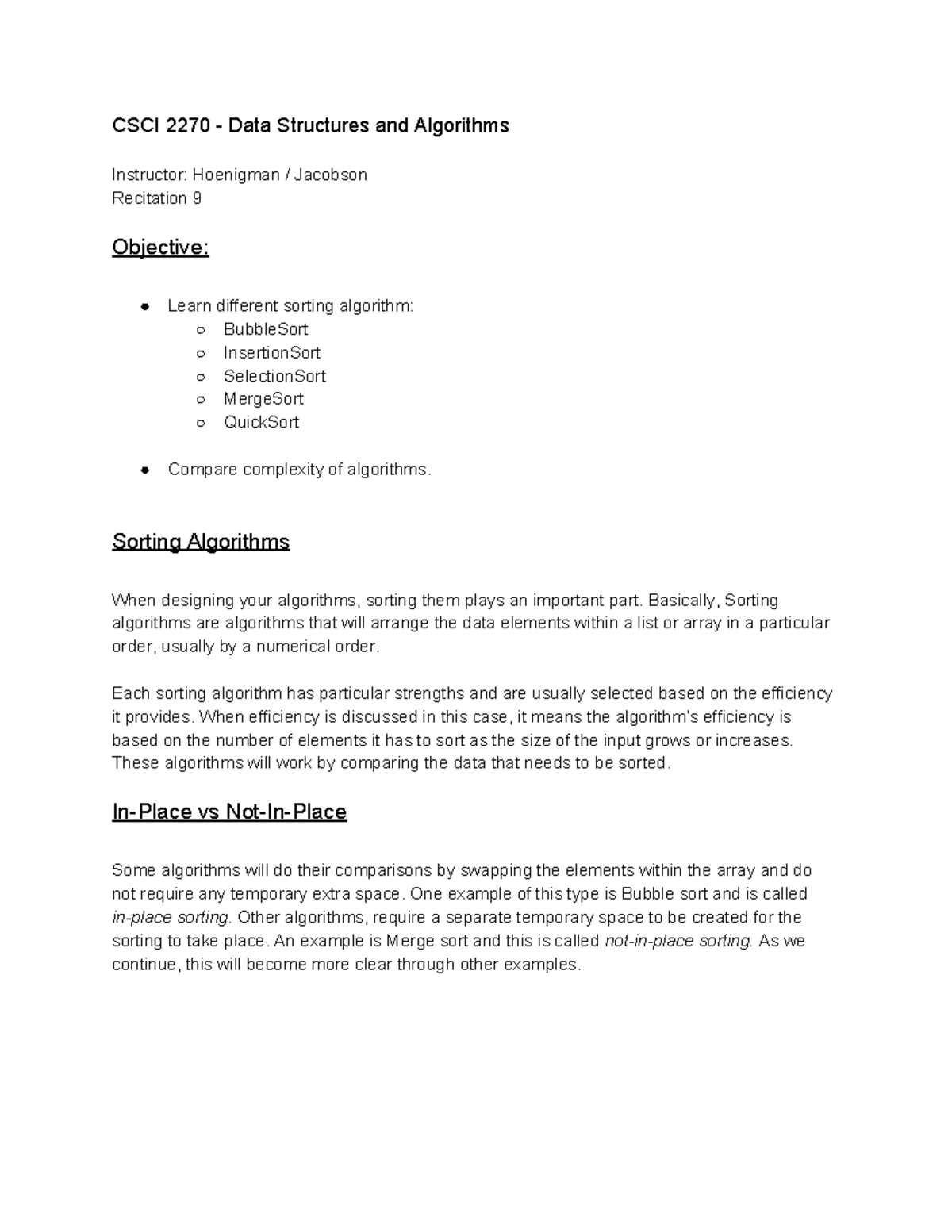 Recitation 9 Writeup - CSCI 2270 - Data Structures and Algorithms Instructor: Hoenigman ...