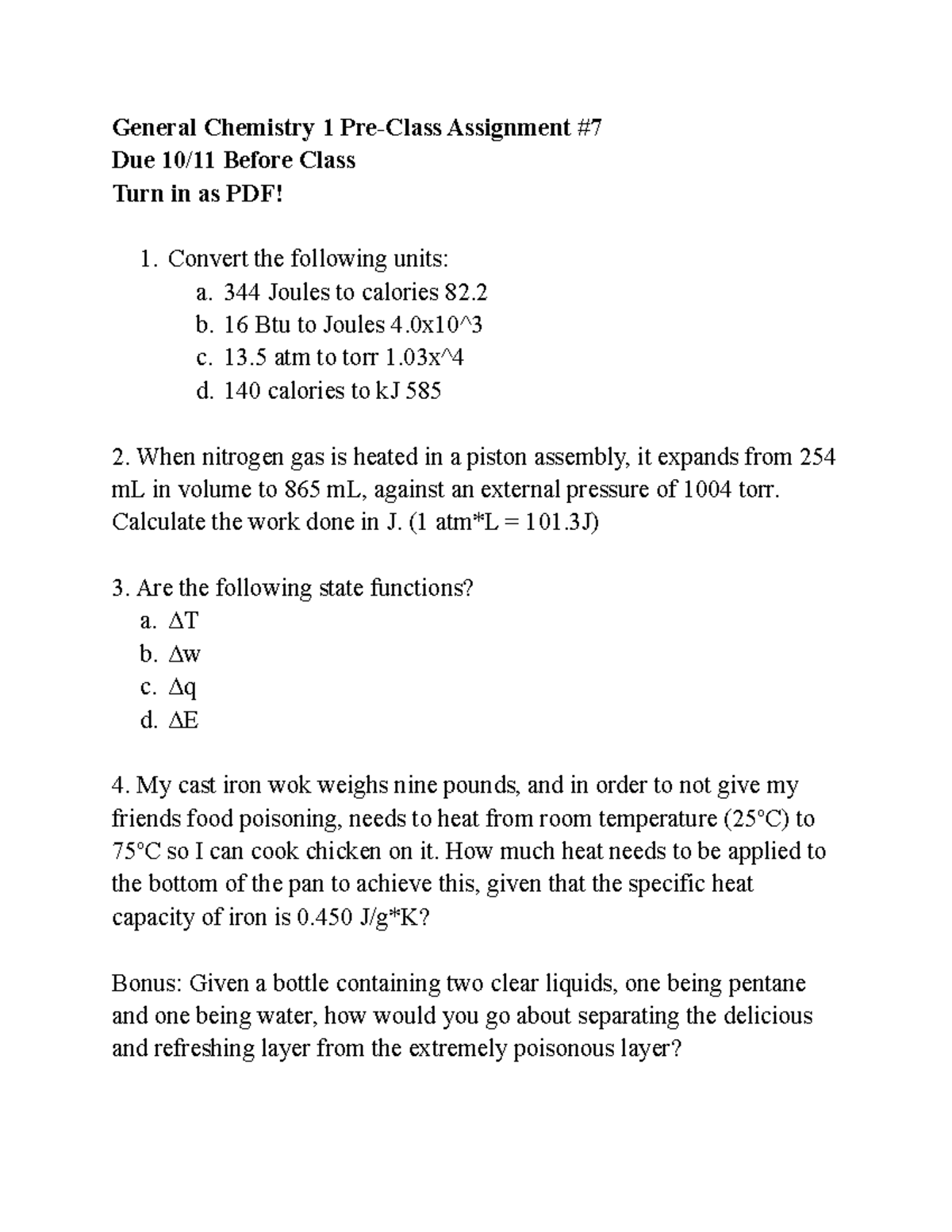PCA 7 - Pre class assignment - General Chemistry 1 Pre-Class Assignment ...