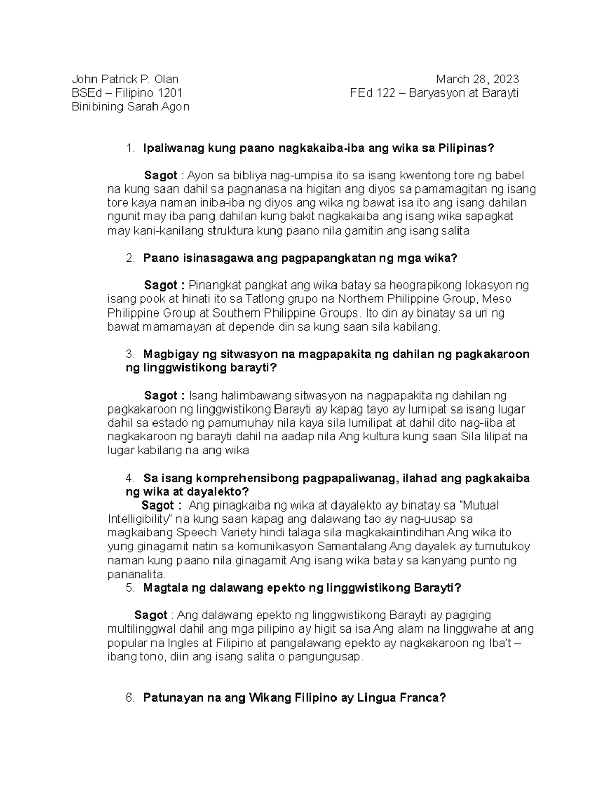 John Patrick P - POGI AKO TSAKA MATANGKAD - John Patrick P. Olan March ...