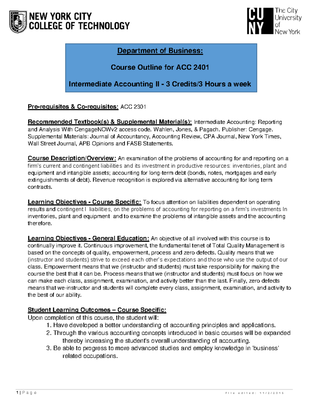 ACC2401 - dcdcddc - Department of Business: Course Outline for ACC 2401 ...