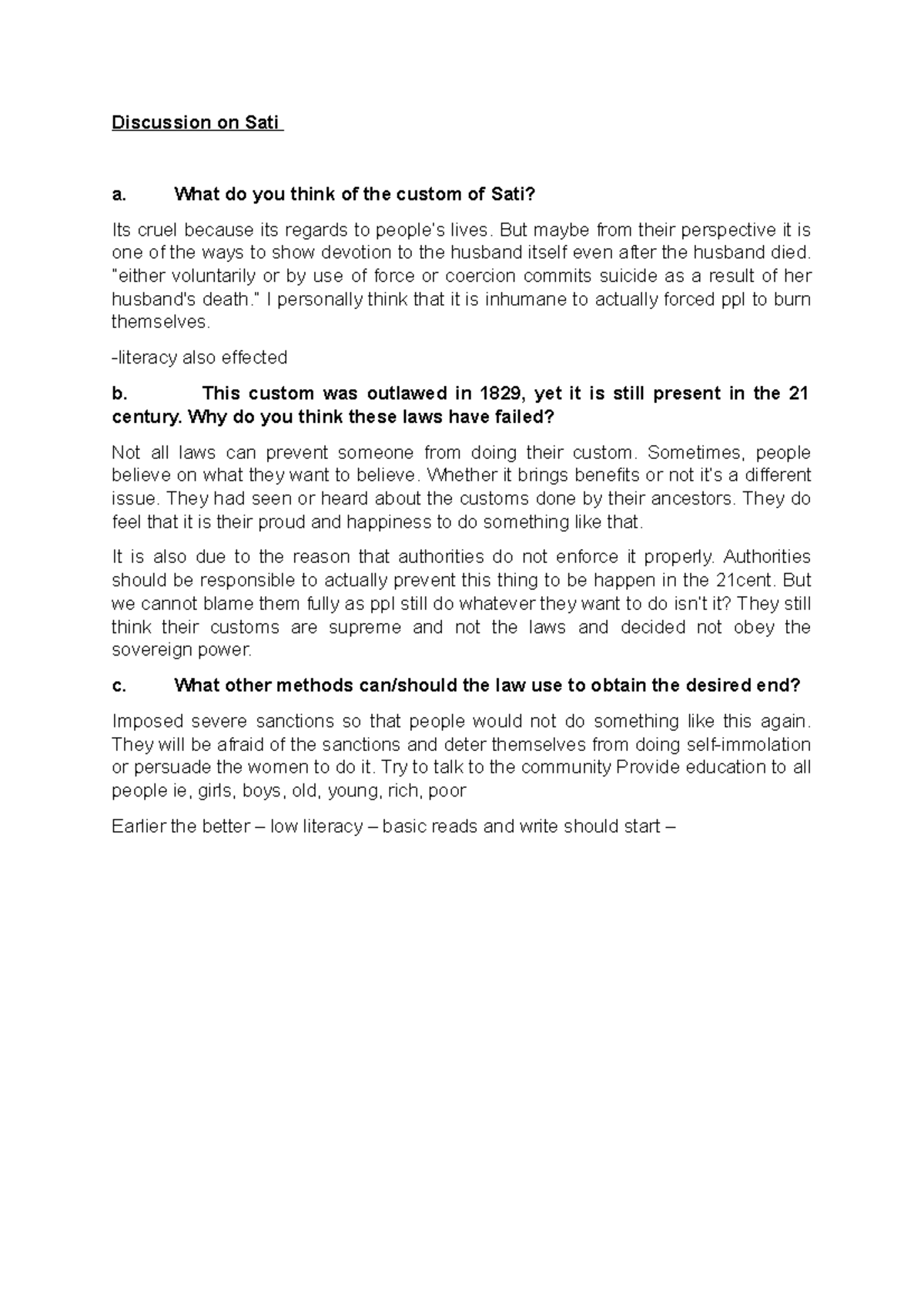 Tutorial 3 tuto - Discussion on Sati a. What do you think of the custom ...