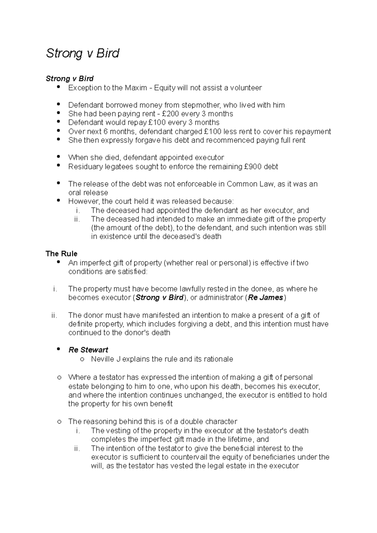 Strong v Bird - Strong v Bird Strong v Bird Exception to the Maxim ...