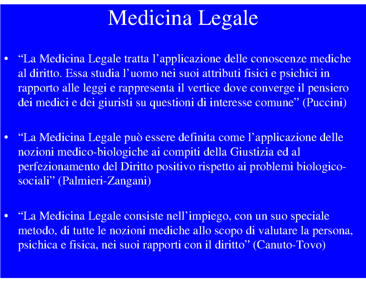 Medicinalegale - Slide medicina legale - Medicina Legale “La Medicina ...