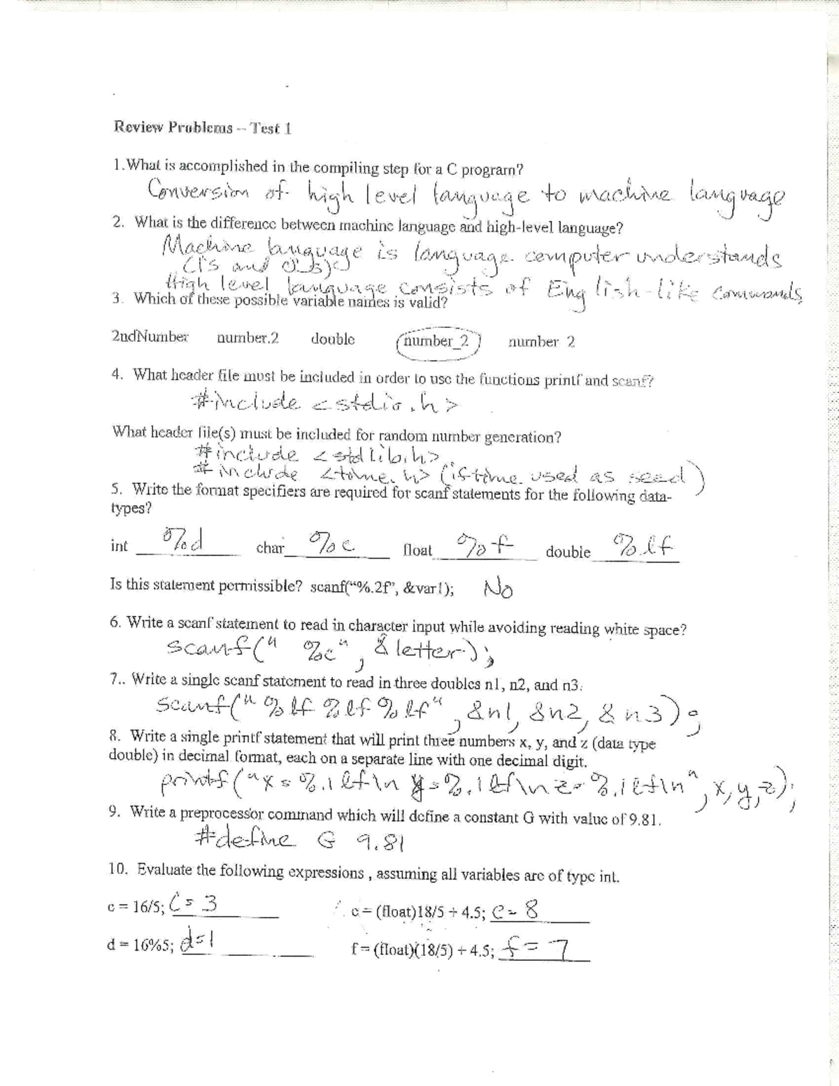Test 1 Review Answers - Test Material - Nancy Lahm - ENGR19700 - Studocu