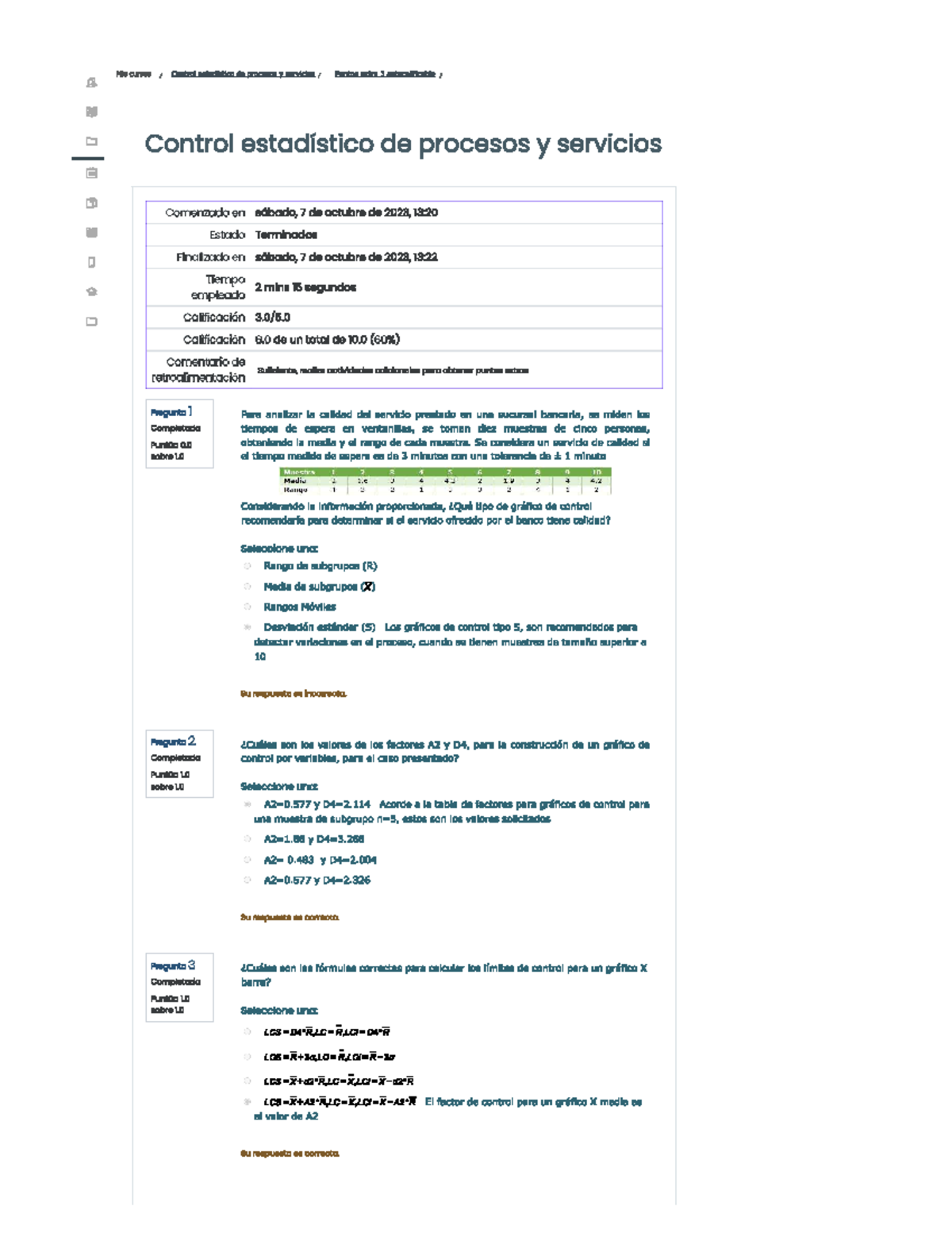 Control estadistico de procesos y servicios puntos extras tercer parcial segundo intento - Studocu