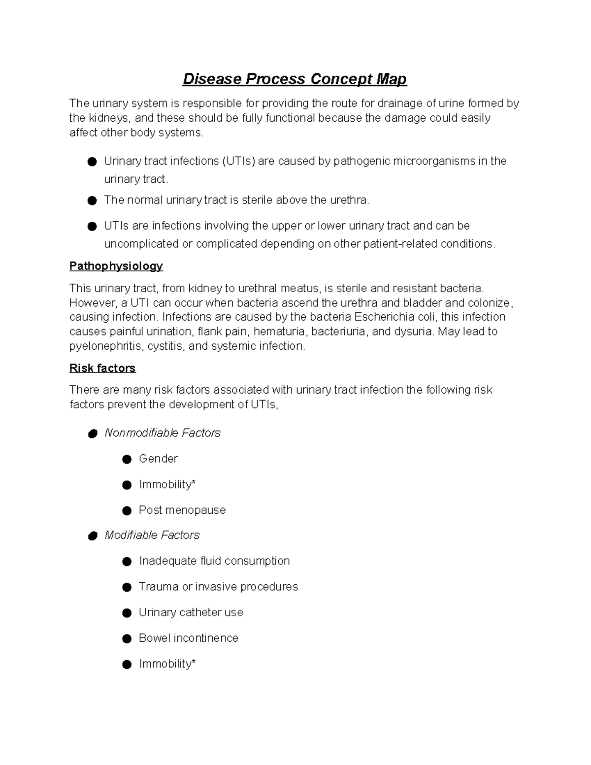 Uti concept map (1) - Lecture notes - Disease Process Concept Map The ...