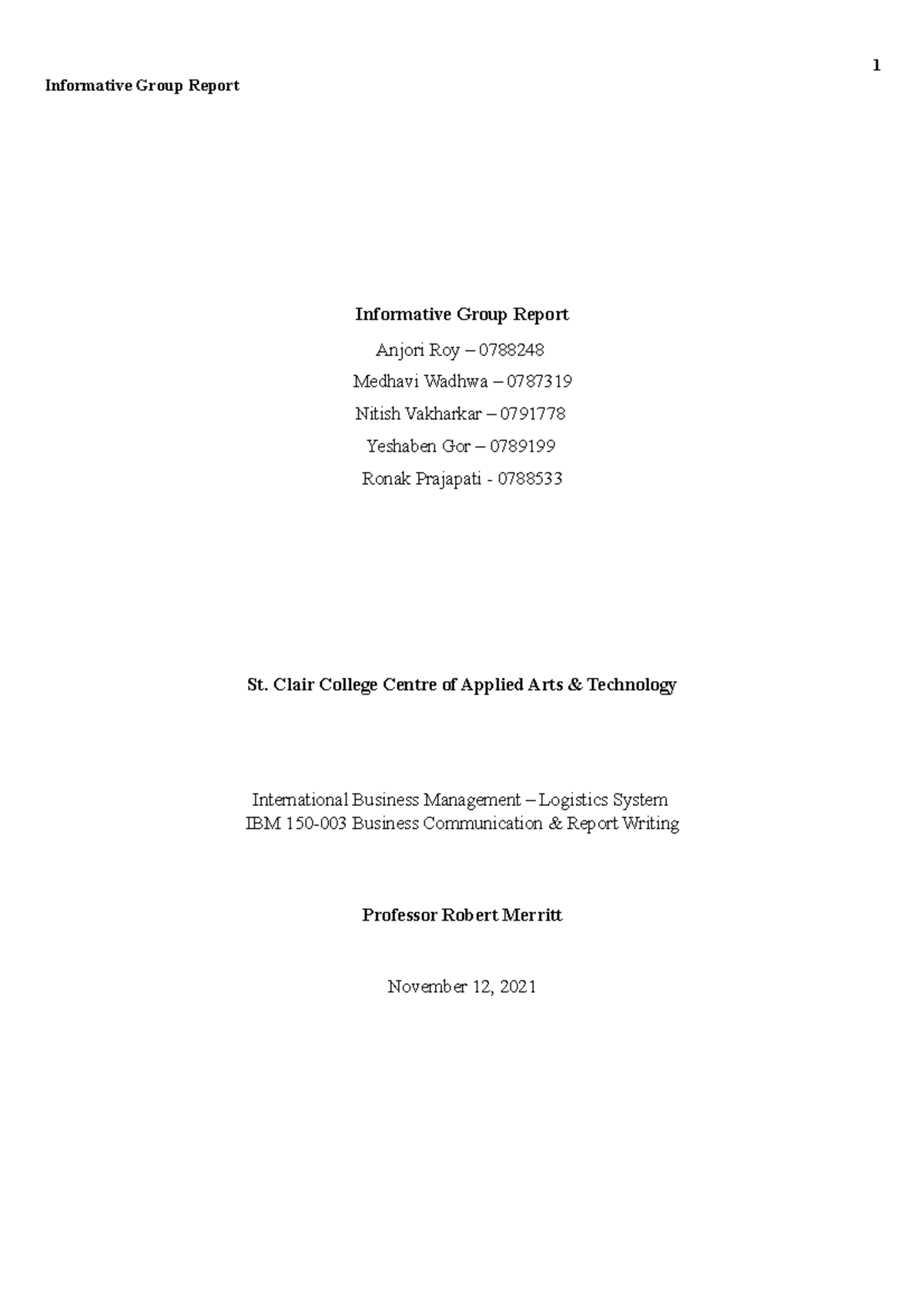 Informative group assignment Adidas - Informative Group Report ...