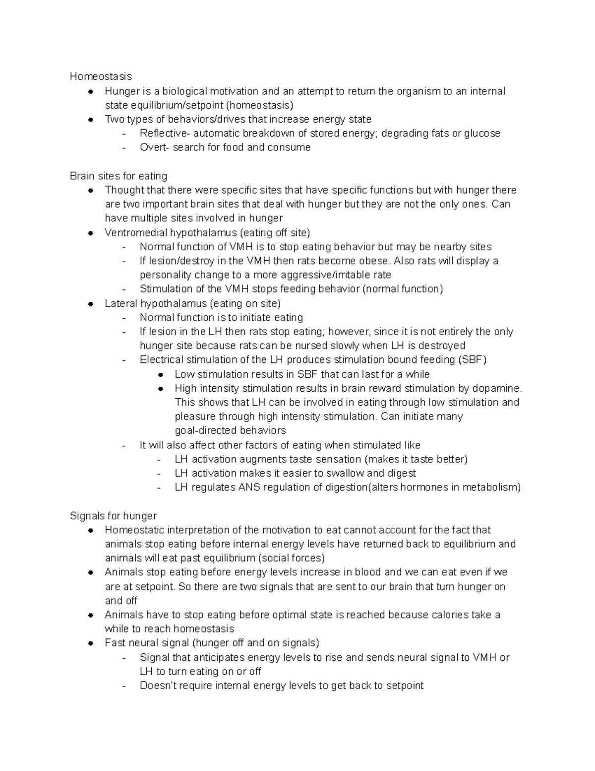 PSY 251 study guide #3 - Homeostasis Hunger is a biological motivation and an attempt to return ...