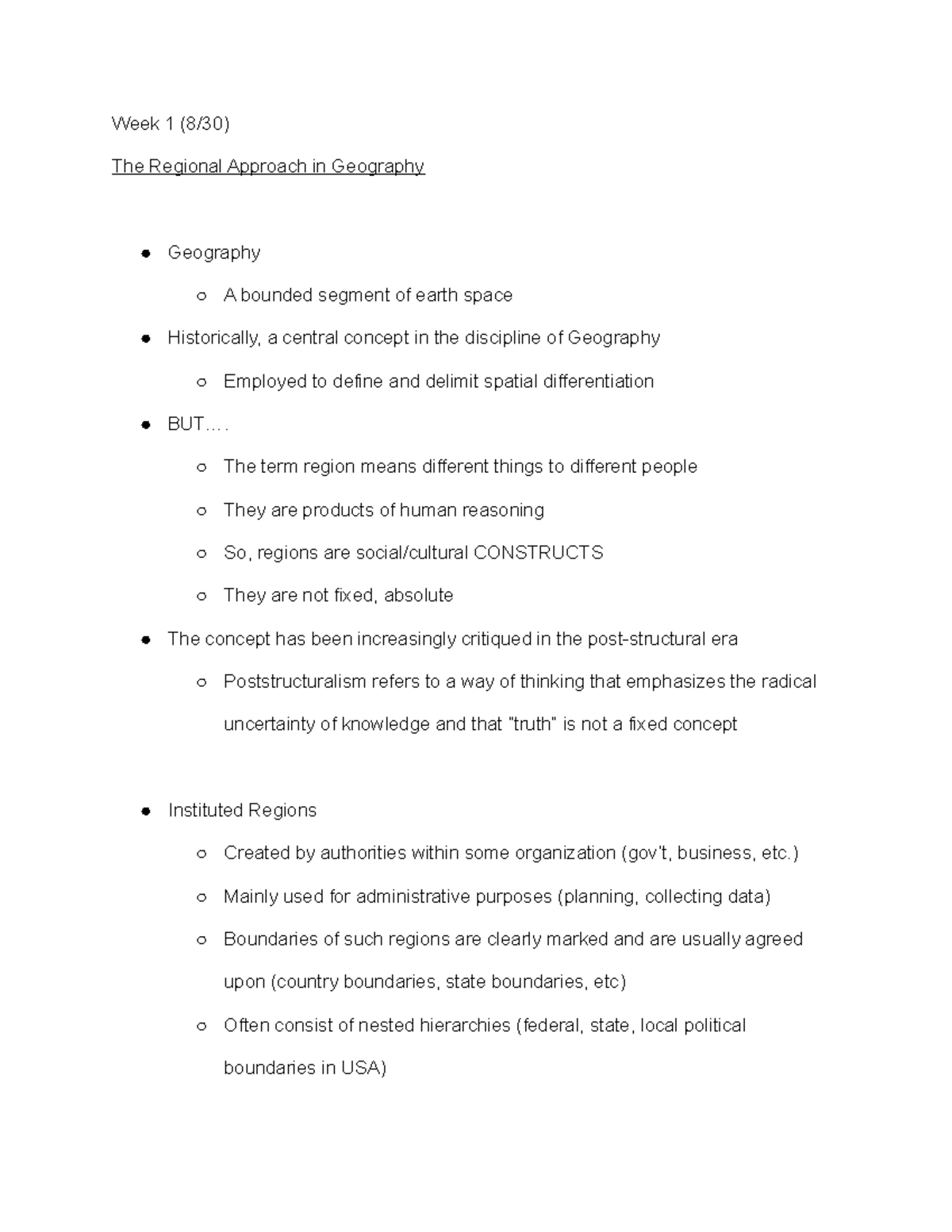 Week 1 (8 30) GEOG - Dr. Anderson - Week 1 (8/30) The Regional Approach ...
