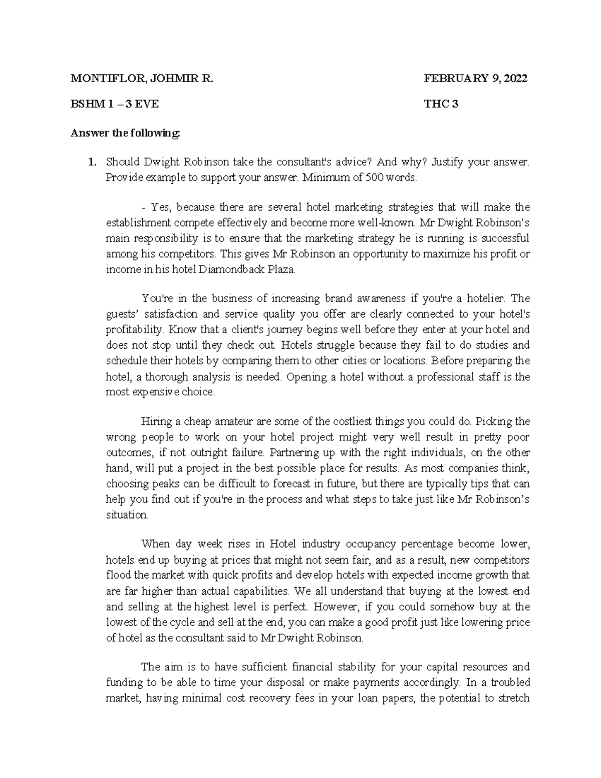 CASE Study - ..... - MONTIFLOR, JOHMIR R. FEBRUARY 9, 2022 BSHM 1 – 3 ...