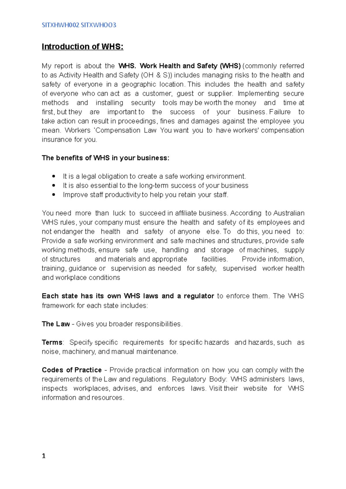 Introduction of WHS - Work Health and Safety (WHS) (commonly referred ...