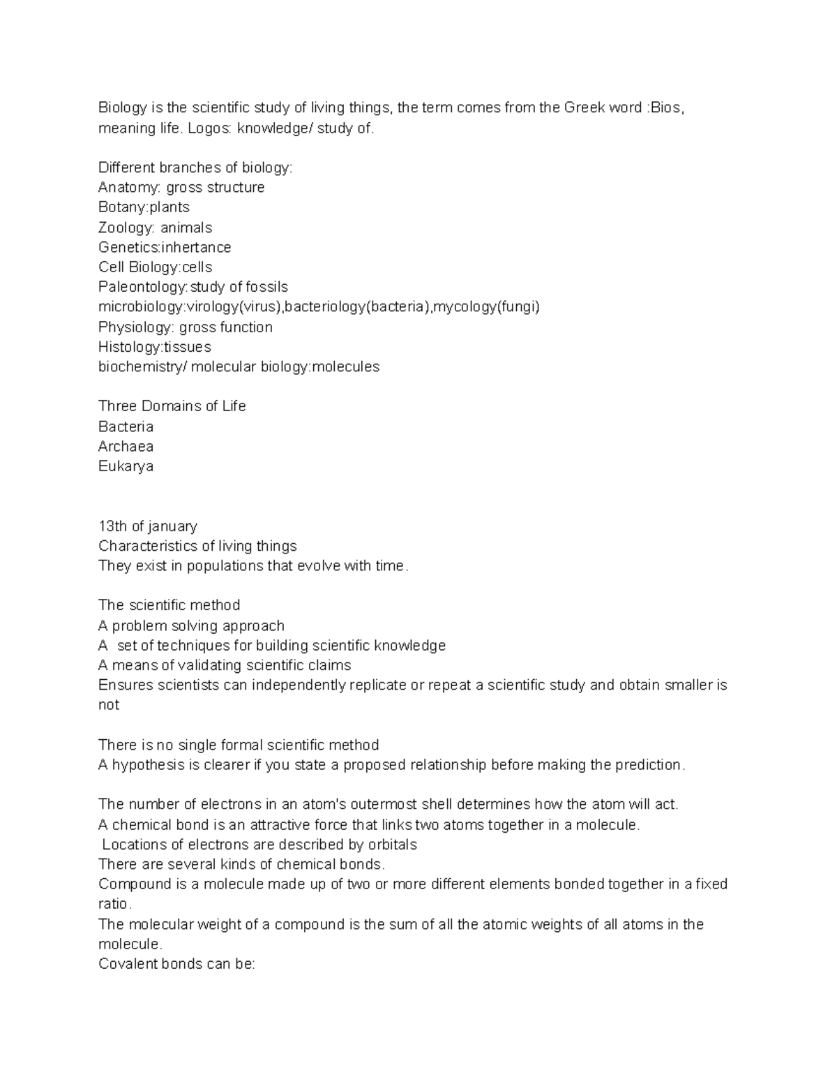 Biology 101 lectures - notes - Biology is the scientific study of ...