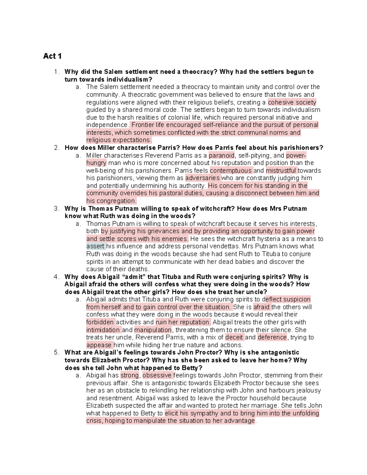 Comprehension questions:The crucible - Act 1 Why did the Salem ...