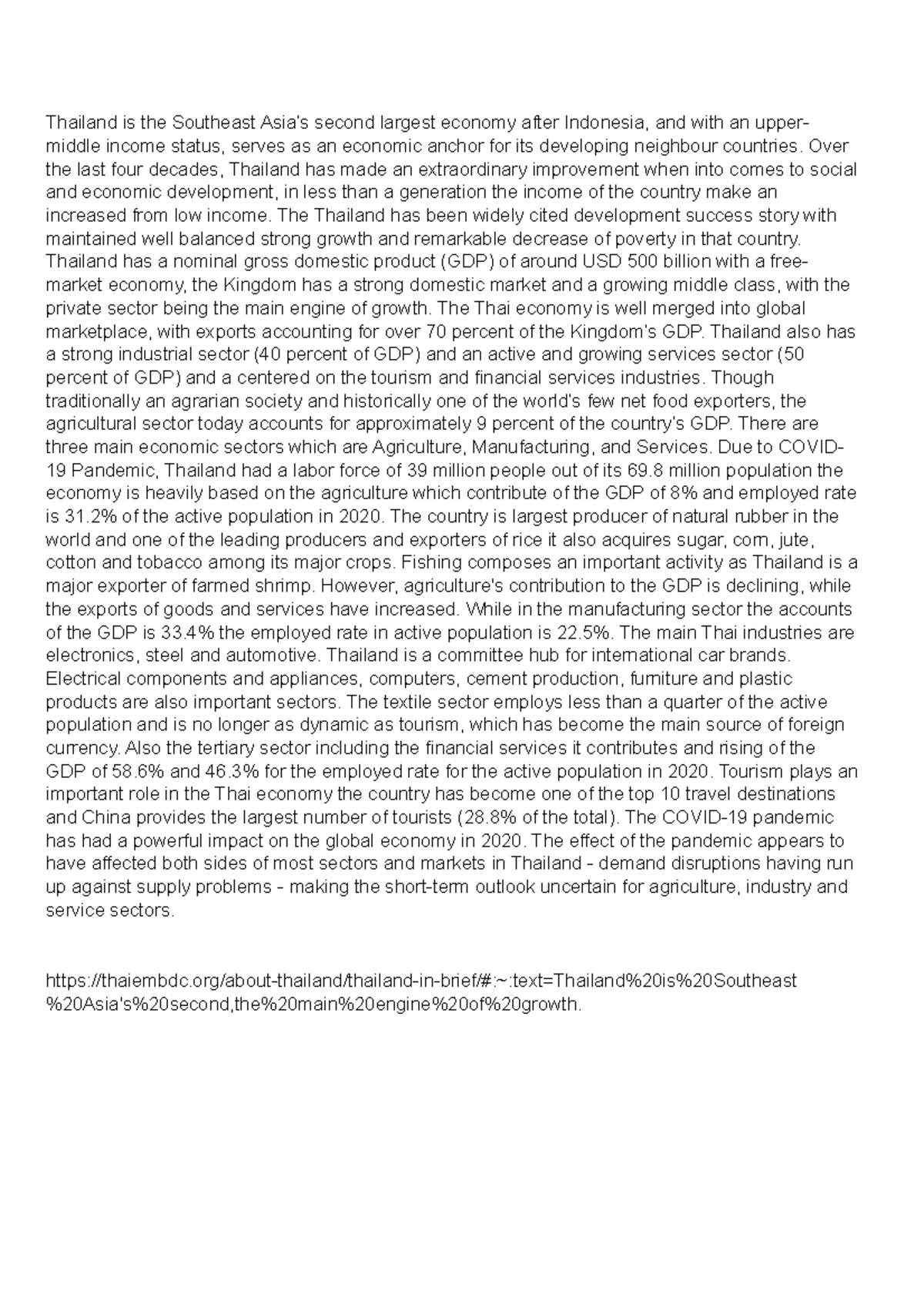 Economy Thailand - Write 5-paragraph Critical Essay on The Impact in ...