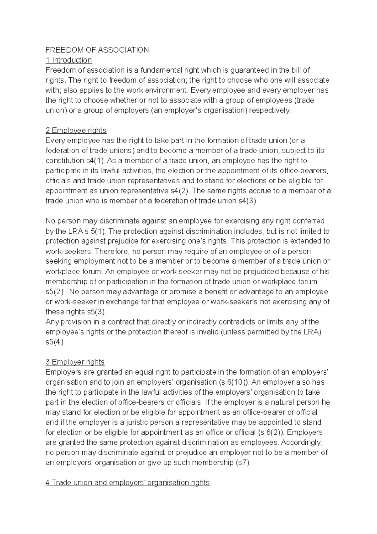 Labour law freedom of association notes - FREEDOM OF ASSOCIATION 1 ...